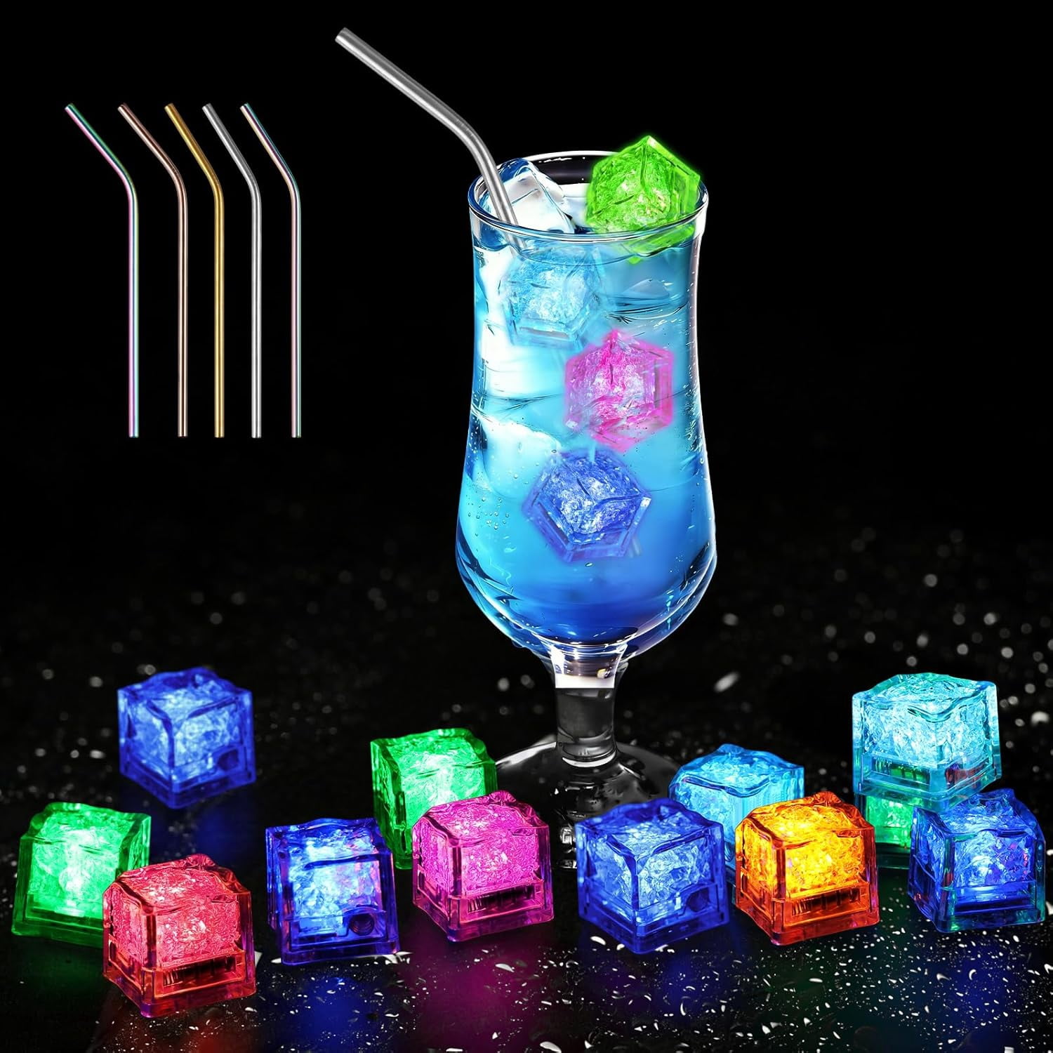 80 Pack Light Up Ice Cubes for Drinks, Liquid Activated LED Ice Cubes ...