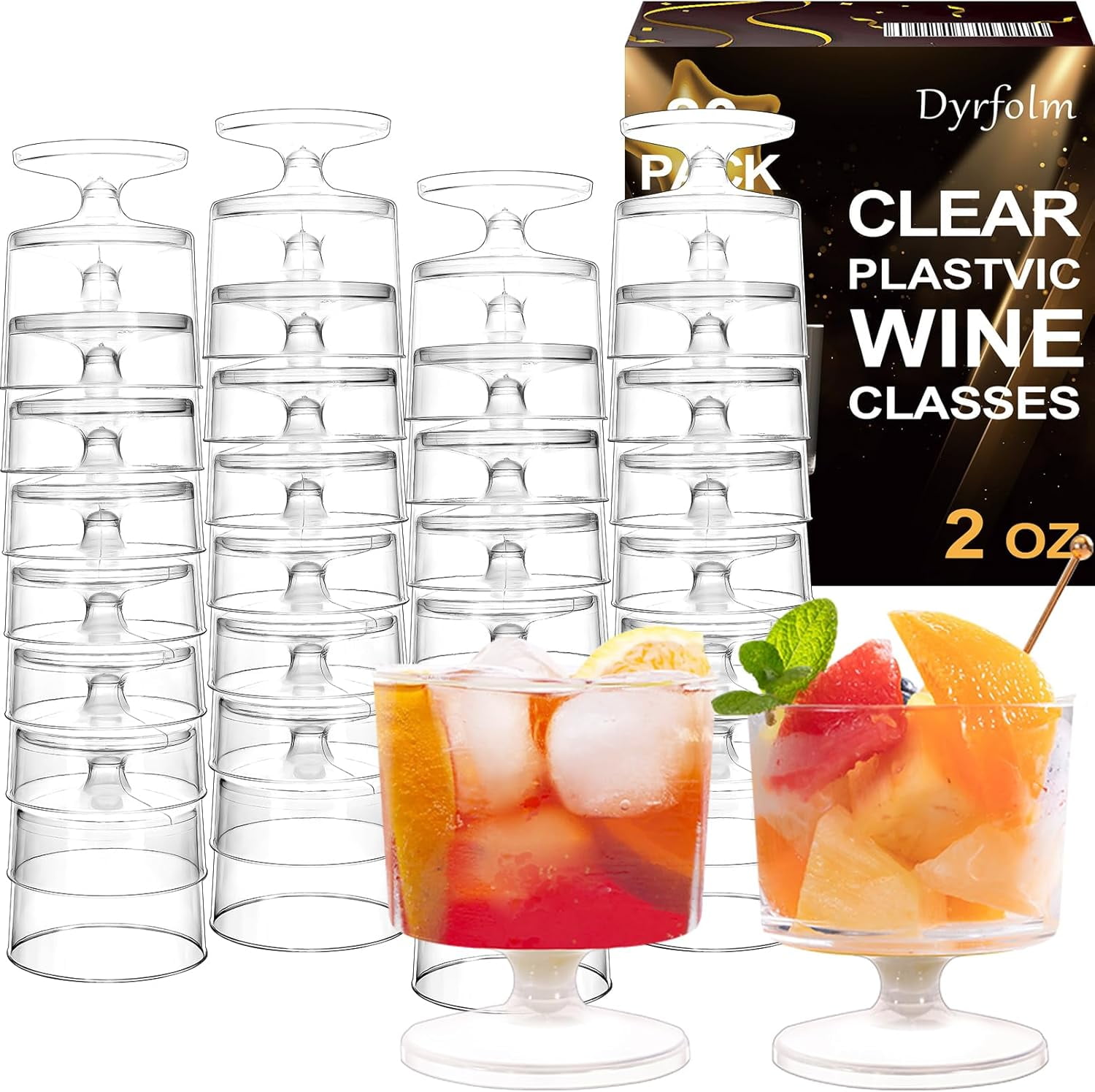 80 Pack Mini Dessert Cups,2 oz Clear Plastic Wine Glasses,2 oz Clear Plastic Dessert Cups ...