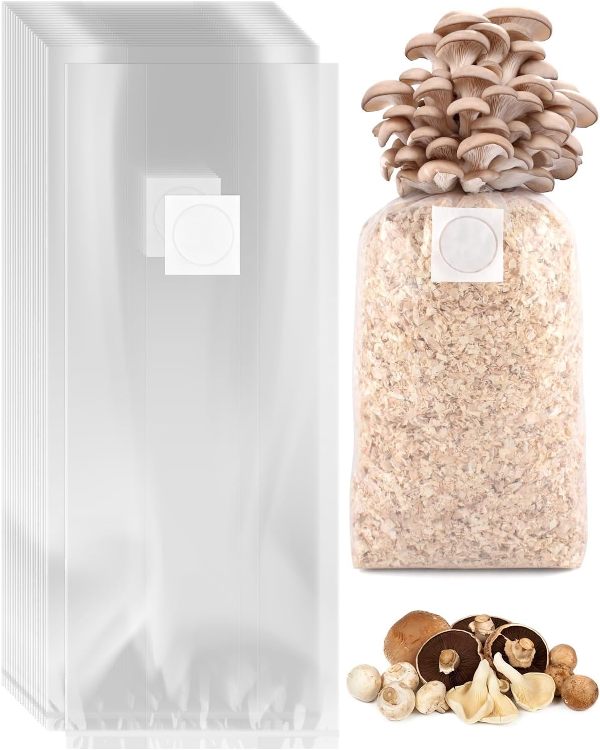 80 Pack Mushroom Grow Bags with Microporous Filter Patchs, 8"x5"x20" Large Extra Thick 3 Mil ...