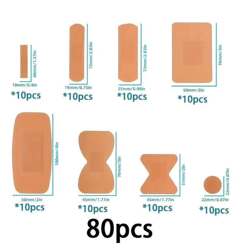 80-Pack PE Flexible Adhesive Bandages, Assorted Waterproof Breathable ...