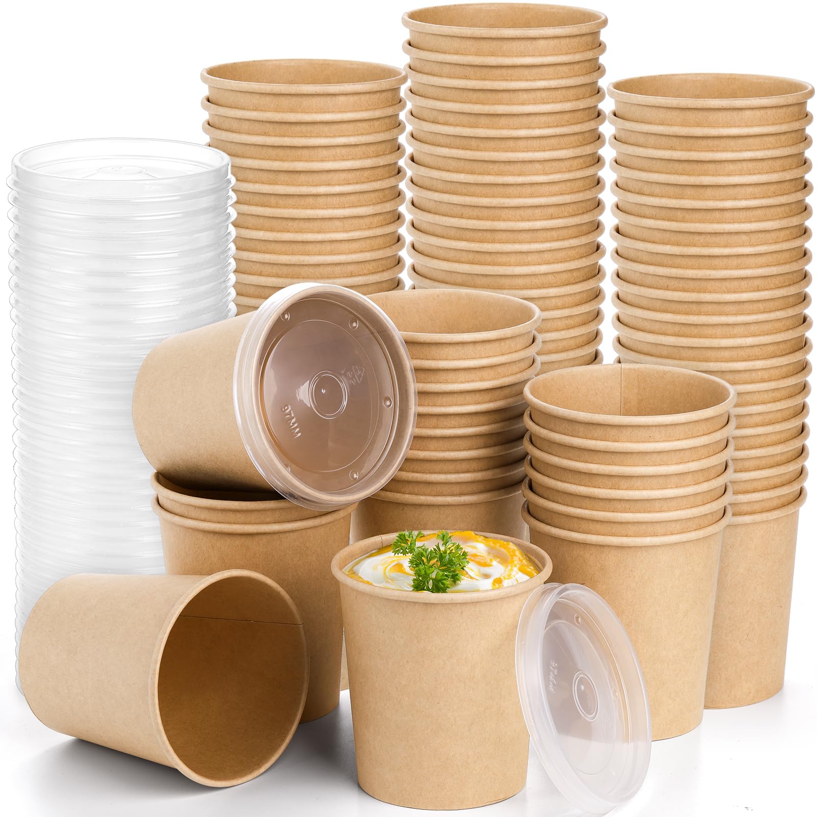 80 Pack Paper Soup Containers with Lids, 16 Oz Disposable Kraft Paper ...