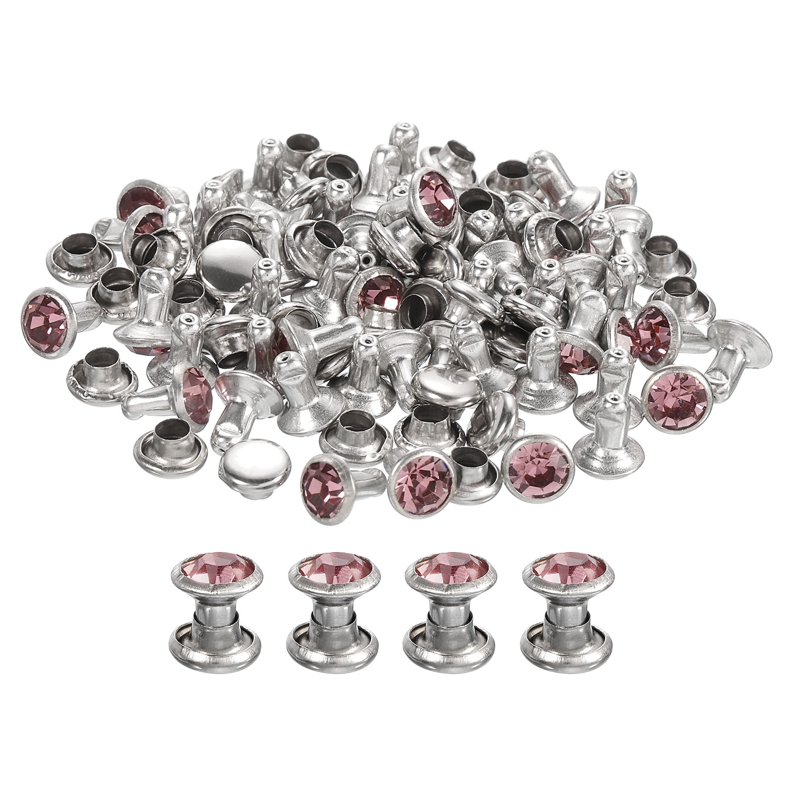 80 Pack Pink Rhinestone Rivets, 6mm/0.24" Leathercraft Rivets Crystal ...