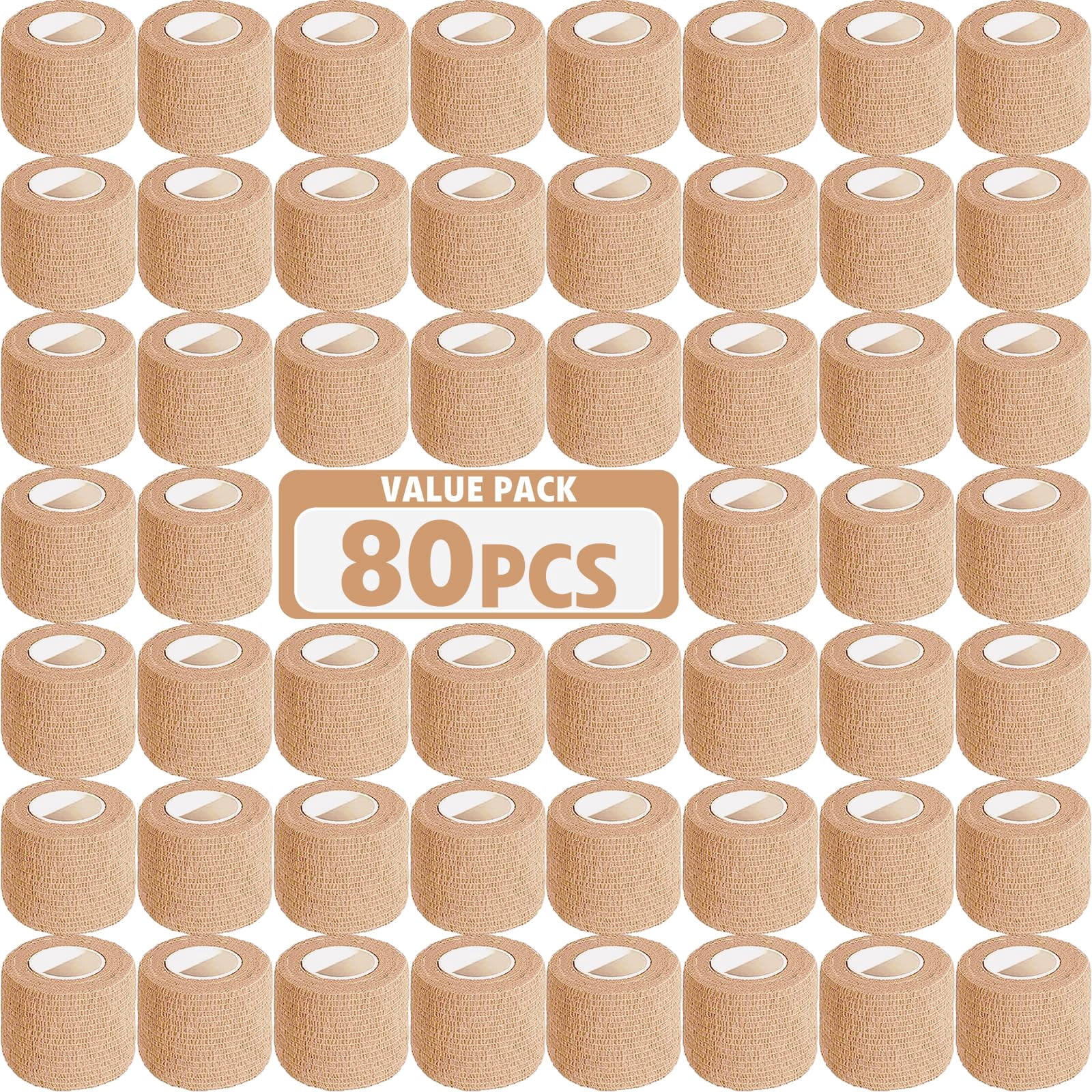 80 Pack Sadhesive Bandwrap 2" X 5 Yards Elastic Cohesive Skin Color ...