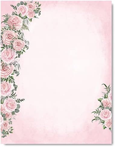 80 Pack Spring Stationery Letterhead Paper Pink Rose Watercolor Floral ...