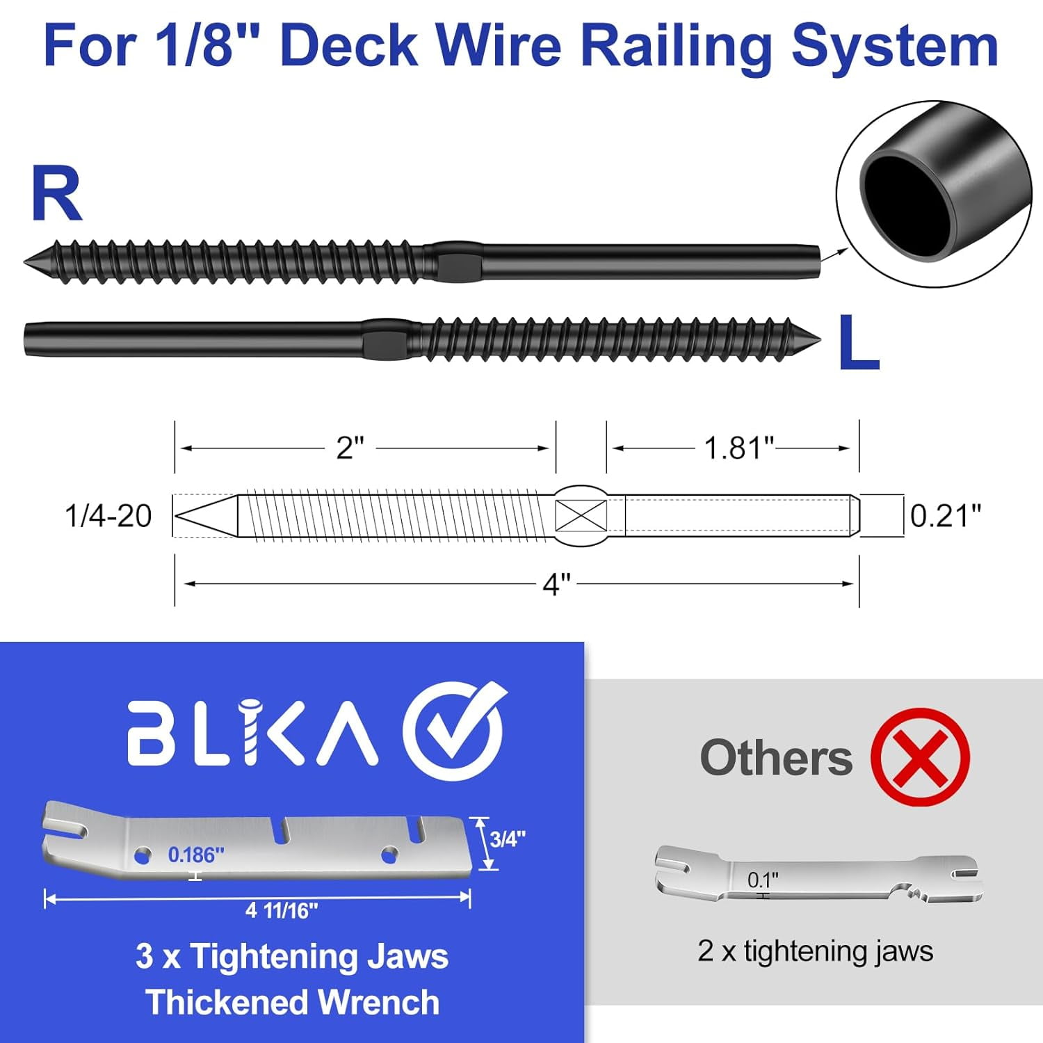 80 Pack T316 Stainless Steel Black Right&Left Handed Thread Swage Lag ...