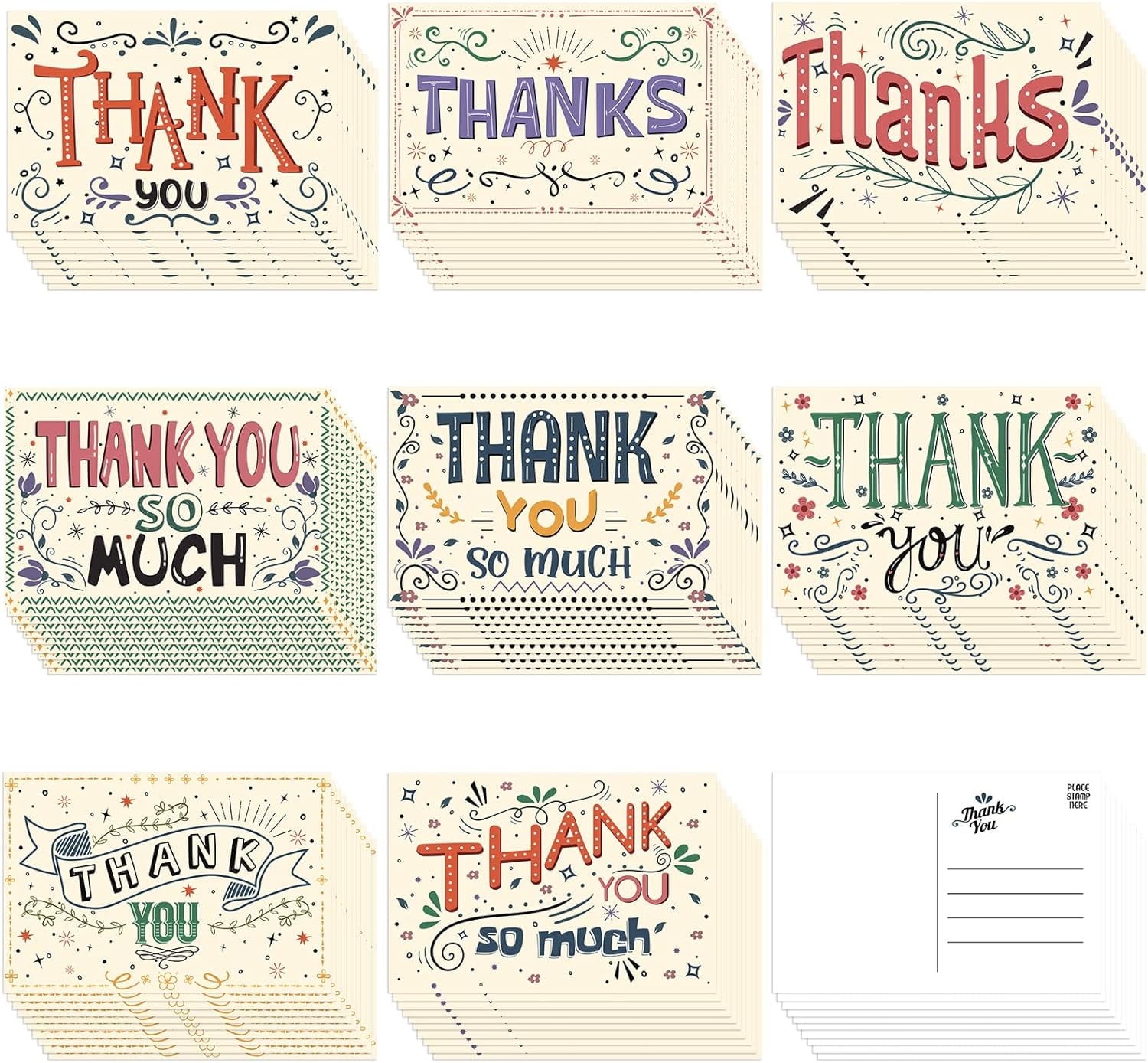 80 Pack Thank You Postcards Thanks Blank Note Postcards Retro ...