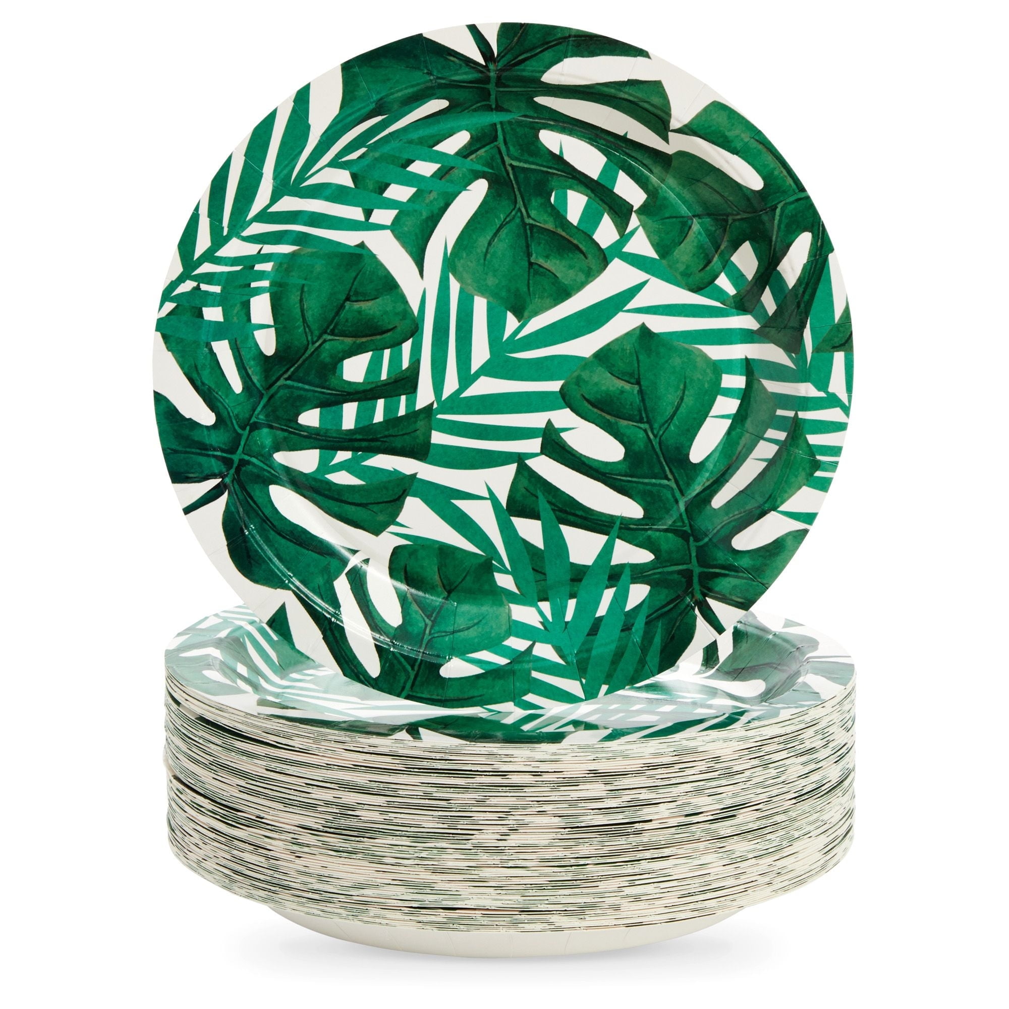 80-Pack Tropical Paper Plates, Disposable 9" Green Leaf Plates Paper ...