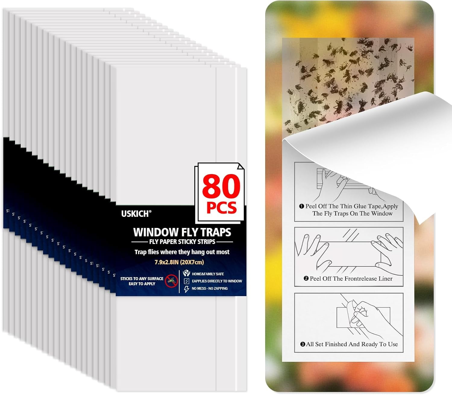 80 Pack Window Fly Traps Sticky,Clear Fly Paper Indoor for Home,Window Sticky Traps Fruit and ...