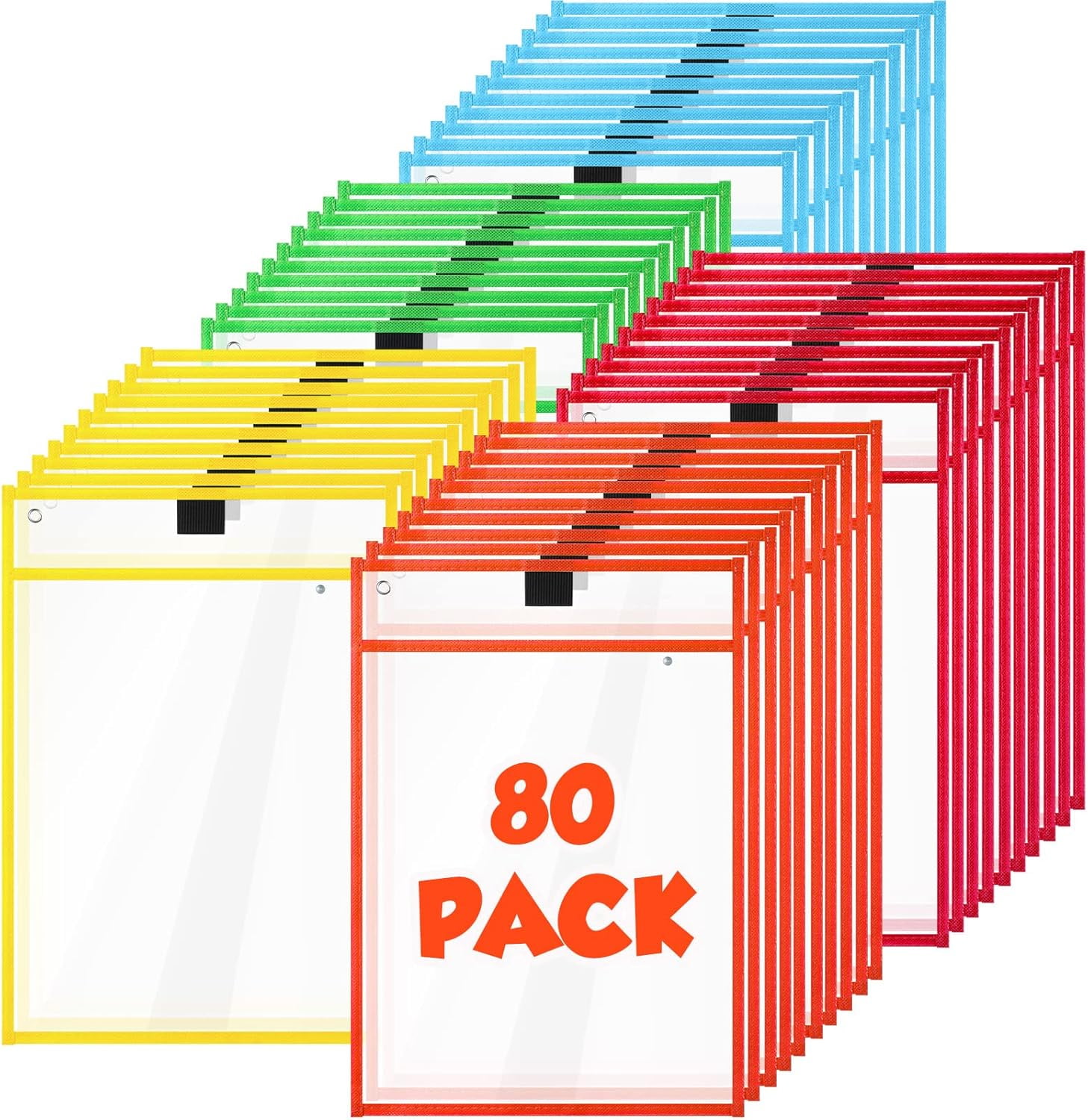 80 Packs Dry Erase Pockets Reusable Plastic Sleeves Dry Erase Ticket ...