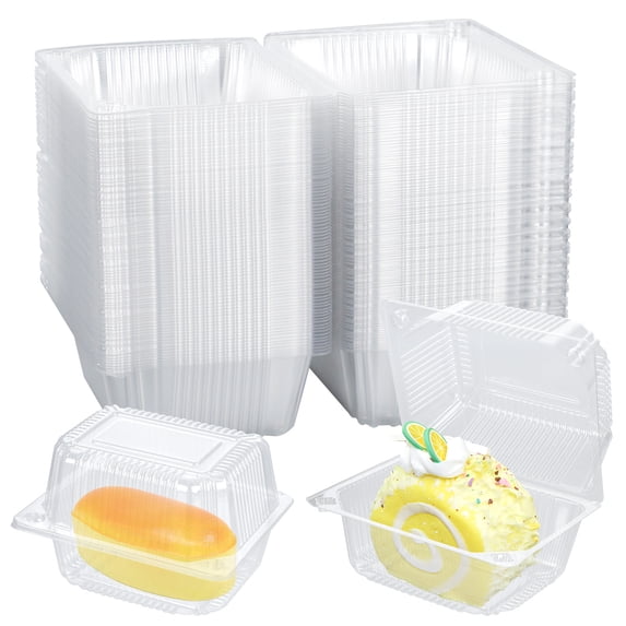 80 Packt Clear Plastic Containers with Lid, Square Cake Slice ...
