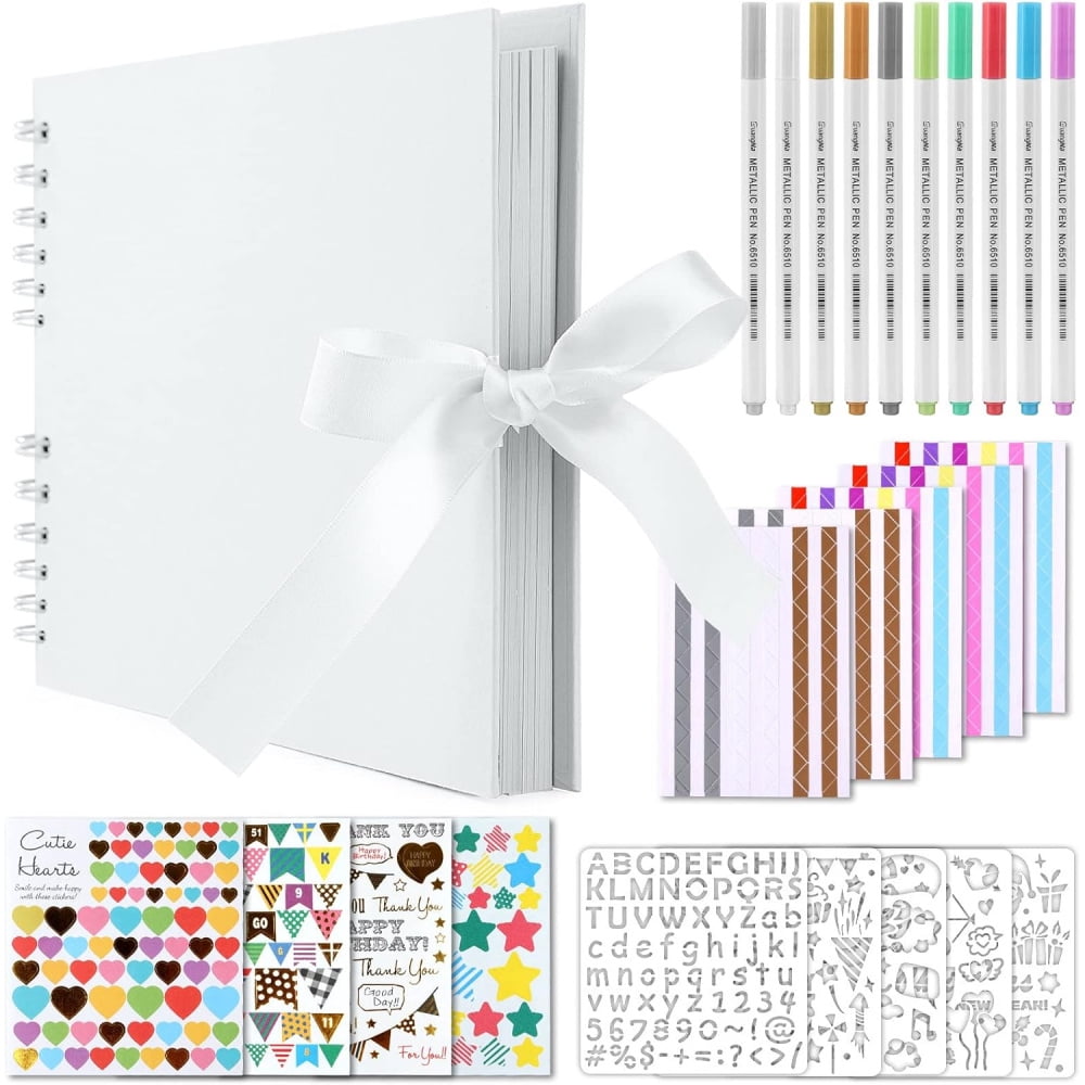 80 Pages Scrapbook Album with 10 Metallic Markers, Craft Paper Photo ...