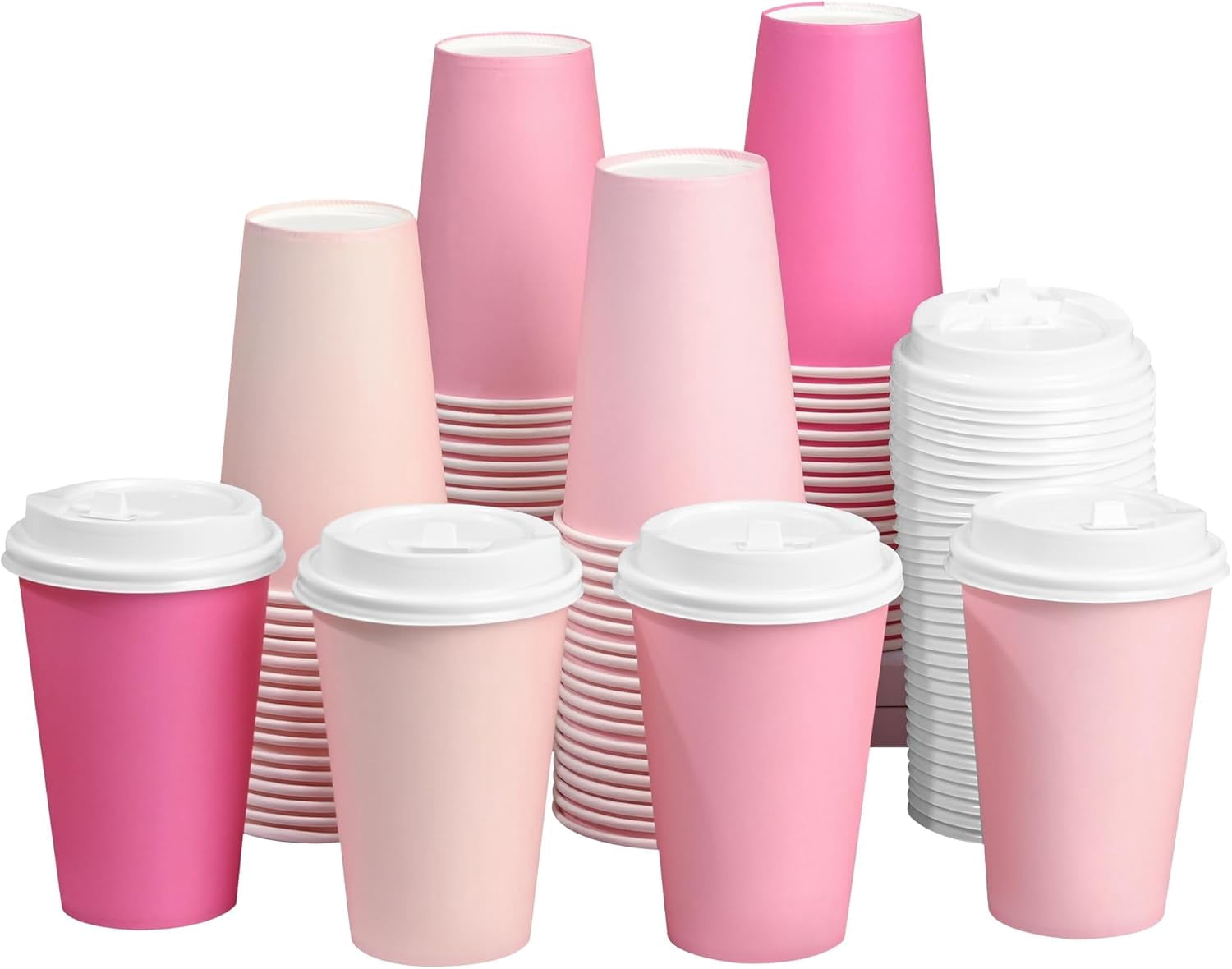 80 Pcs 12 oz Pink Disposable Coffee Cups with Lids Hot Pink Light Pink ...