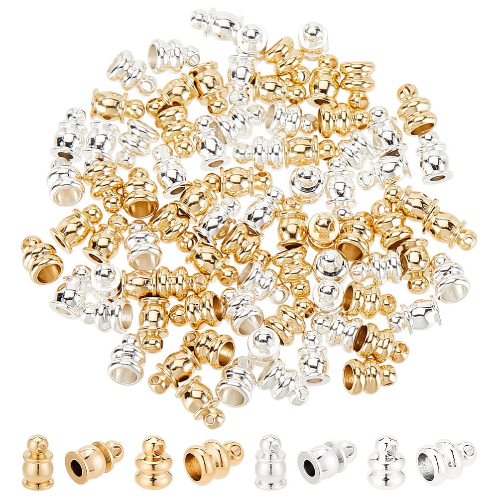80 Pcs 2 Styles Brass Glue-in Barrel End Cap Real 24K Gold Plated Bell ...