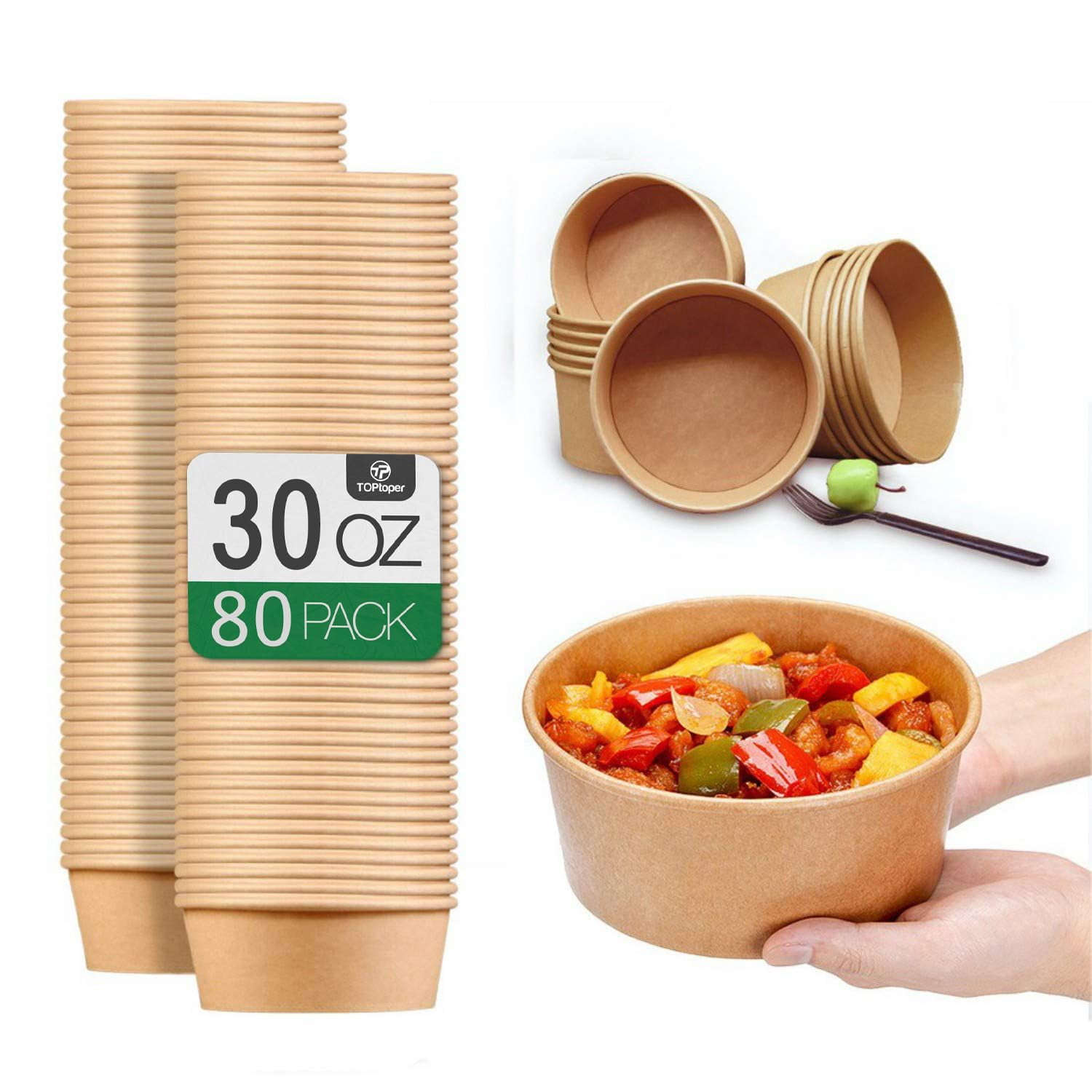 80 Pcs 30 Oz【WITHOUT LIDS】 Large Paper Bowls Disposable Soup Bowls Bulk ...