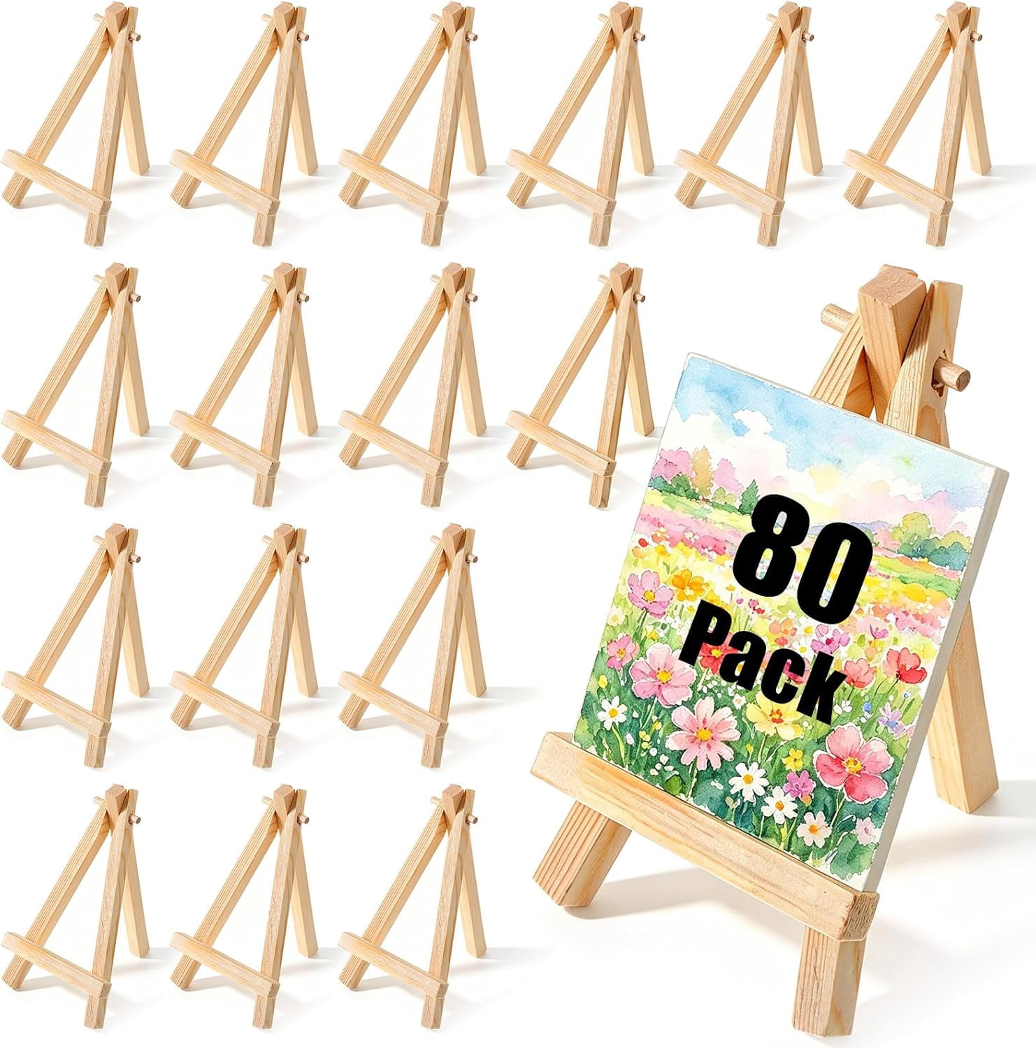 80 Pcs 5 Inch Small Wooden Canvas Easels Mini Wood Display Easel A ...