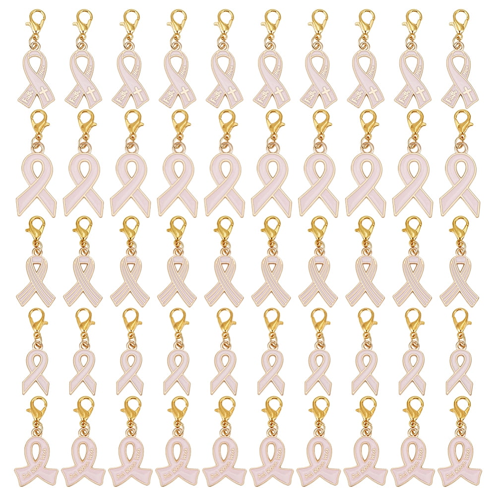80 Pcs 5 Styles Breast Cancer Awareness Pink Ribbon Pendants Pink Hope ...
