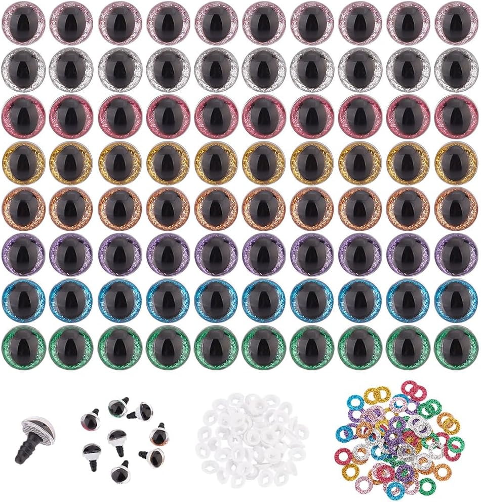 80 Pcs 8 Colors Plastic Craft Eyes with Spacer 16mm Animal Safety Eyes ...