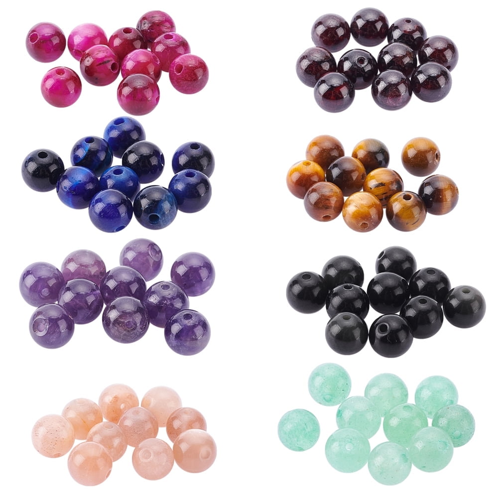 80 Pcs 8 Styles Natural Gemstone Beads 6mm Round Rock Beads Genuine ...