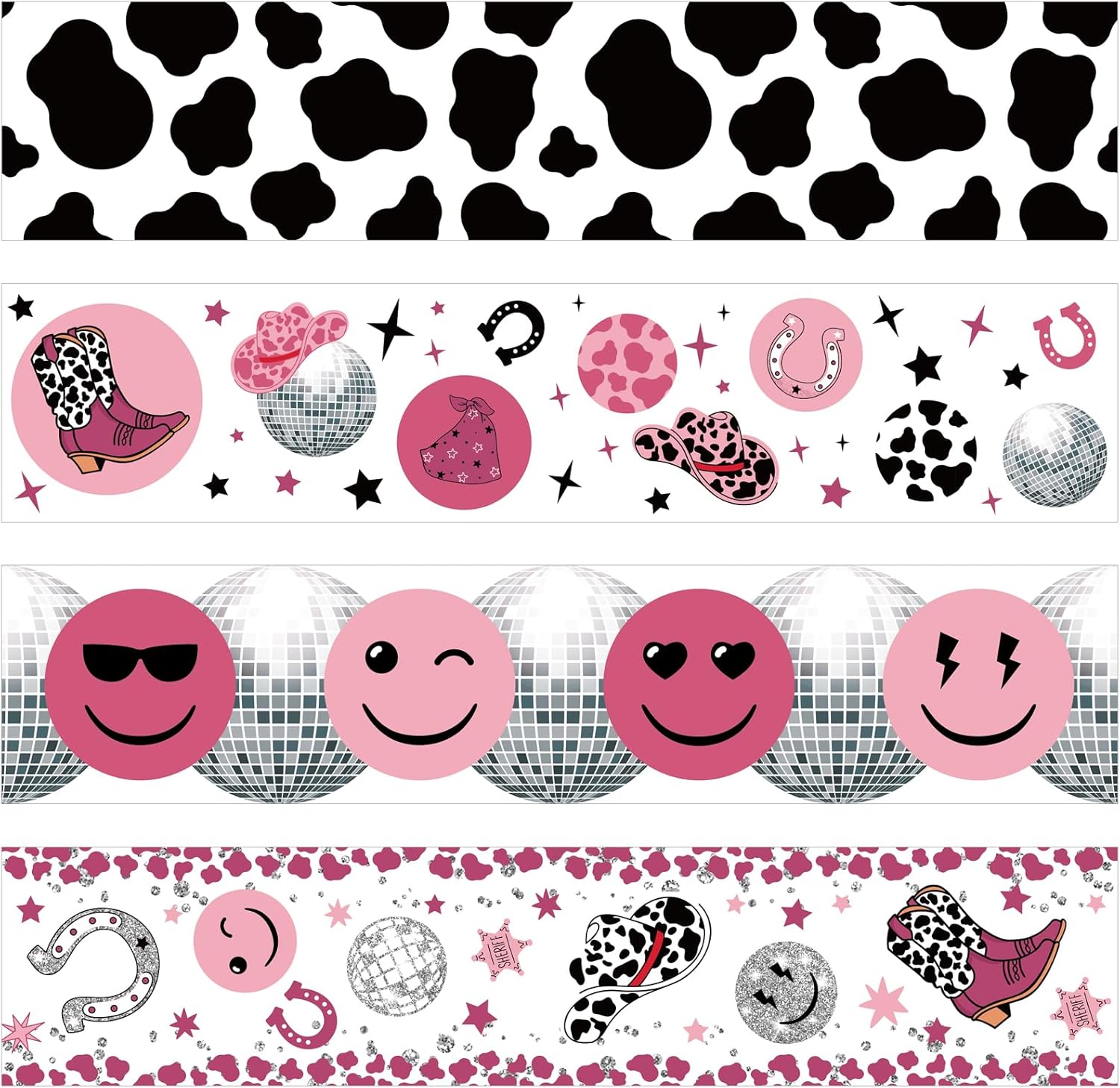 80 Pcs 91.8 Feet Disco Cow Bulletin Board Border Disco and Smile Face ...