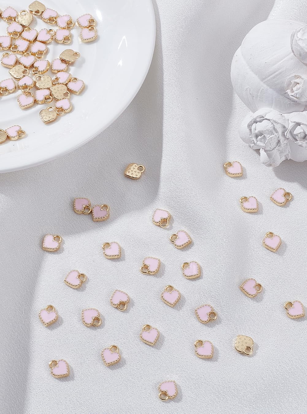 80 Pcs Alloy Heart Charms Misty Rose Heart Charms Light Gold Plated ...