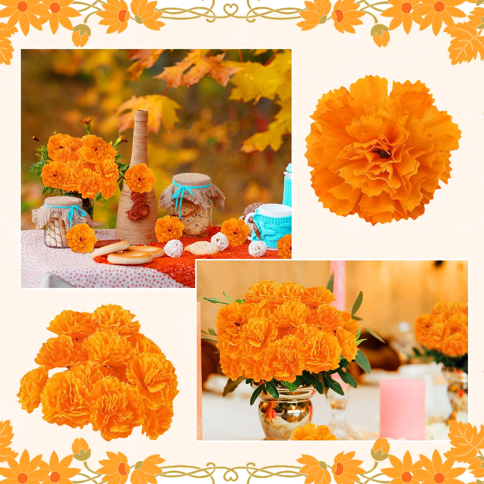 80 Pcs Artificial Marigold Flowers, 80 Stems Fake Orange Marigolds With ...