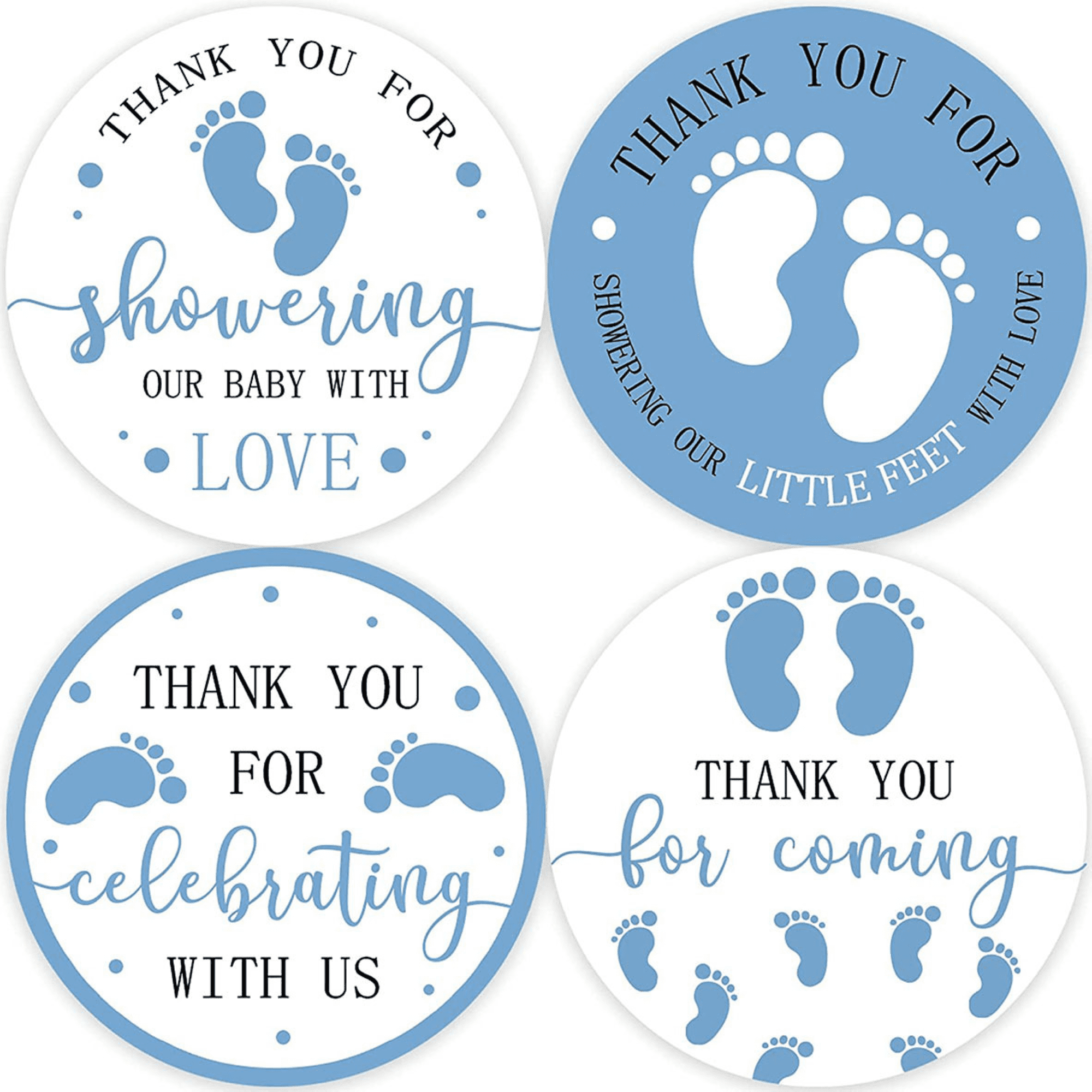 80 Pcs Baby Shower Stickers - Blue Footprint Theme for Boy - 2 Inch ...