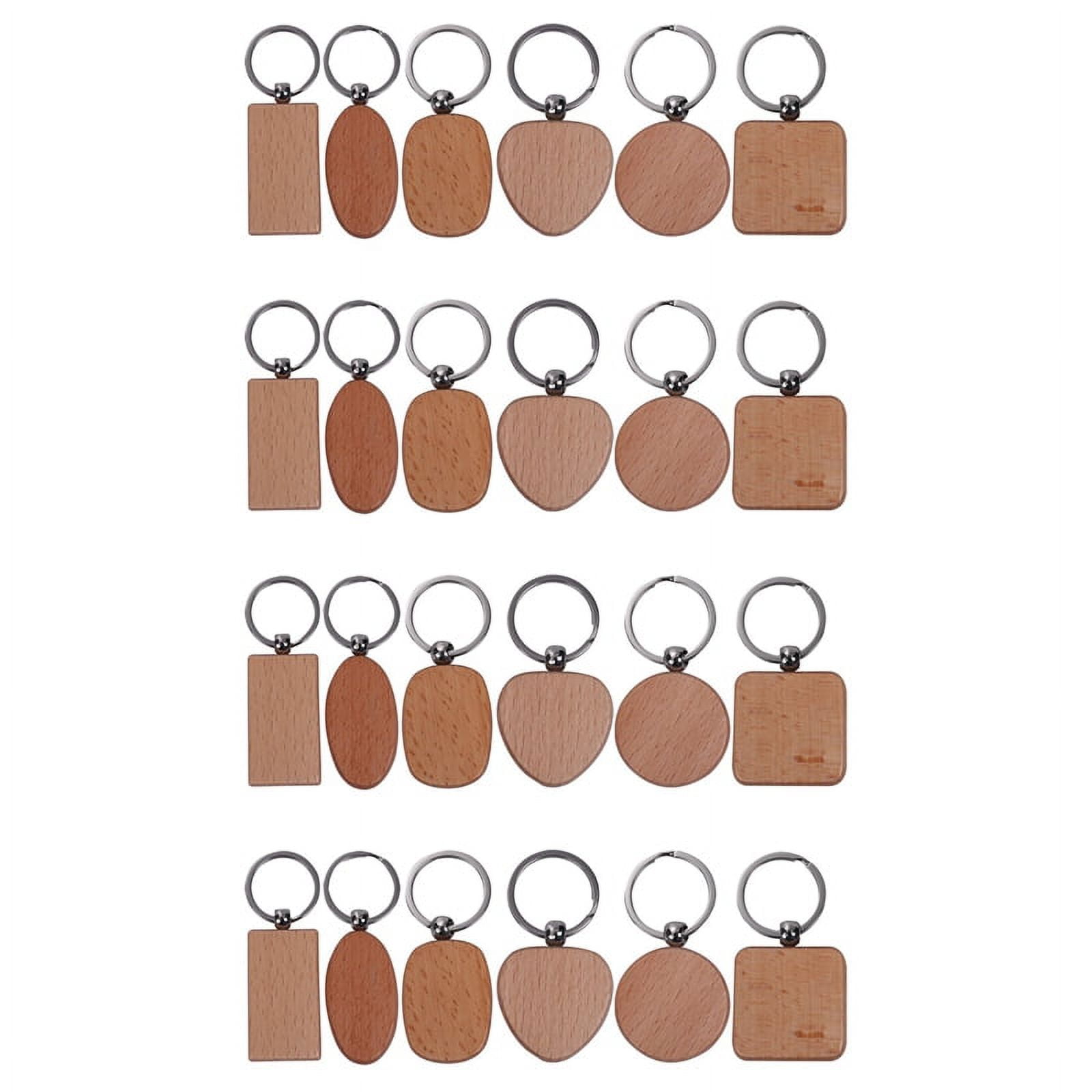 80 Pcs Blank Wood Wooden Keychain DIY Custom Wood Key Chains Key Tags ...