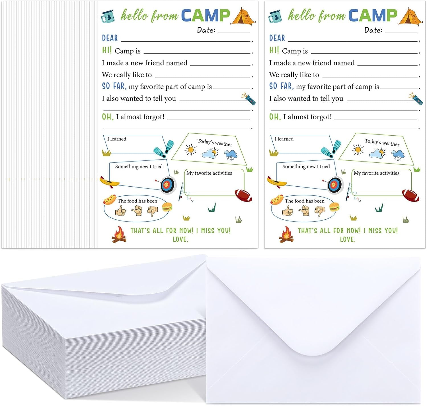80 Pcs Camp Stationery Set 40 Fill in the Papers 40 Matching Envelopes ...