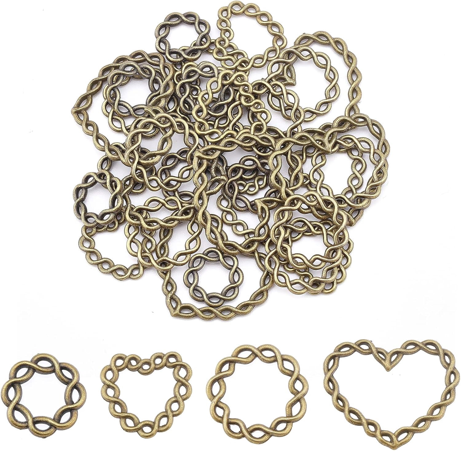 80 Pcs Charms Links Rings Alloy Twist Linking Rings Round & Heart ...