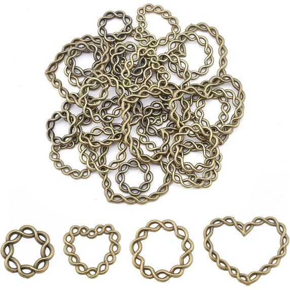 80 Pcs Charms Links Rings Alloy Twist Linking Rings Round & Heart ...