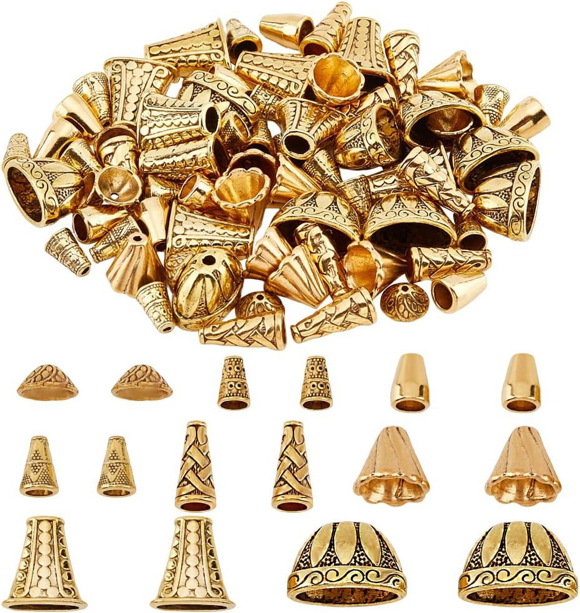 80 Pcs Cone Bead Caps 8 Styles Tibetan Style Alloy Cone Bead Caps ...