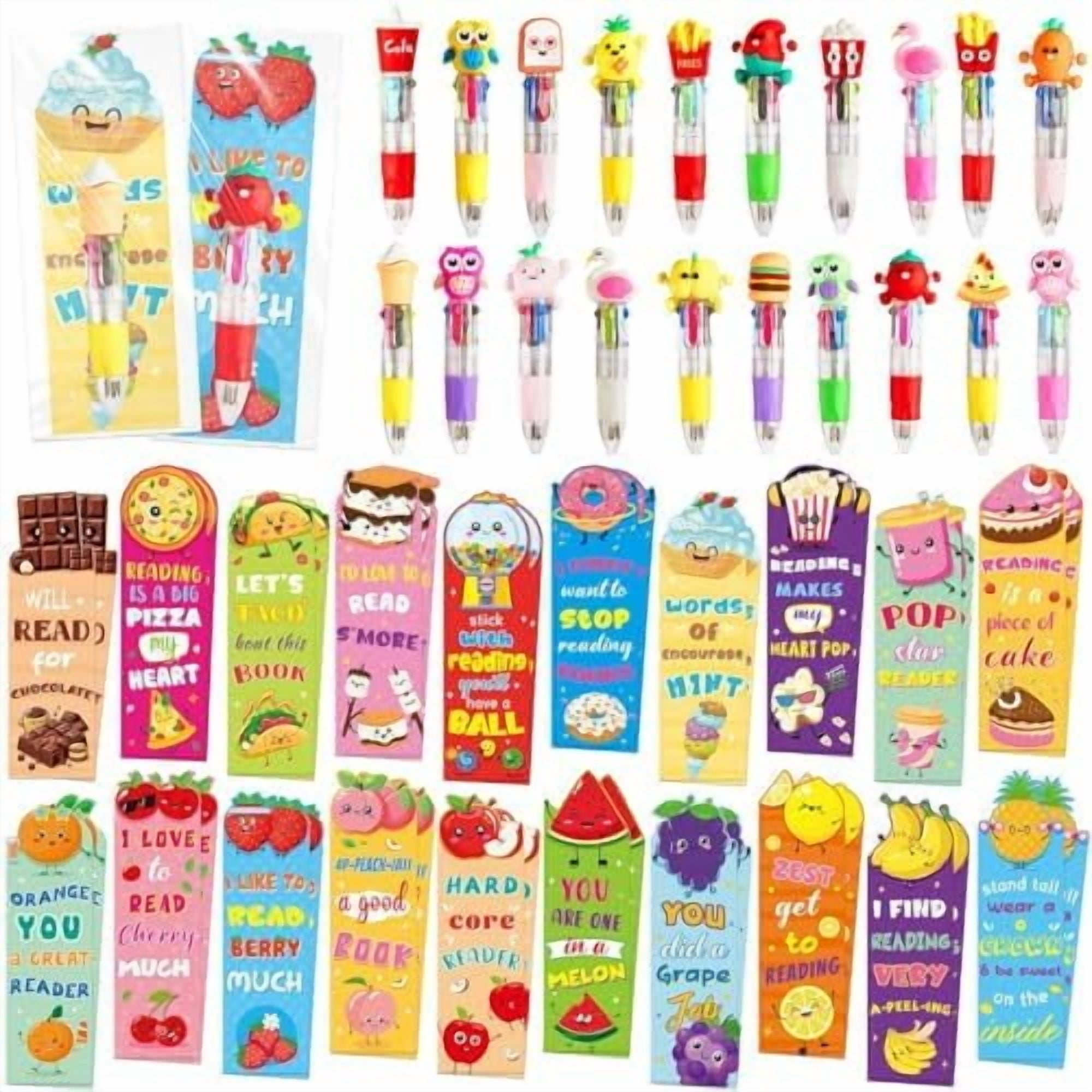80 Pcs Cute Multicolor Pens with Fruit Food Bookmarks Silicone Pen and ...
