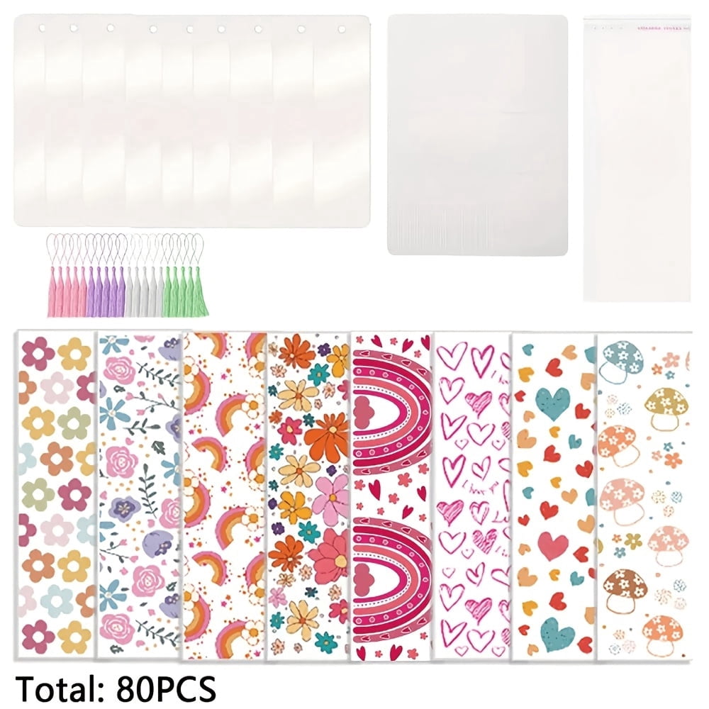 80 Pcs DIY Acrylic Bookmark Craft Kit Clear Blank Bookmarks with ...