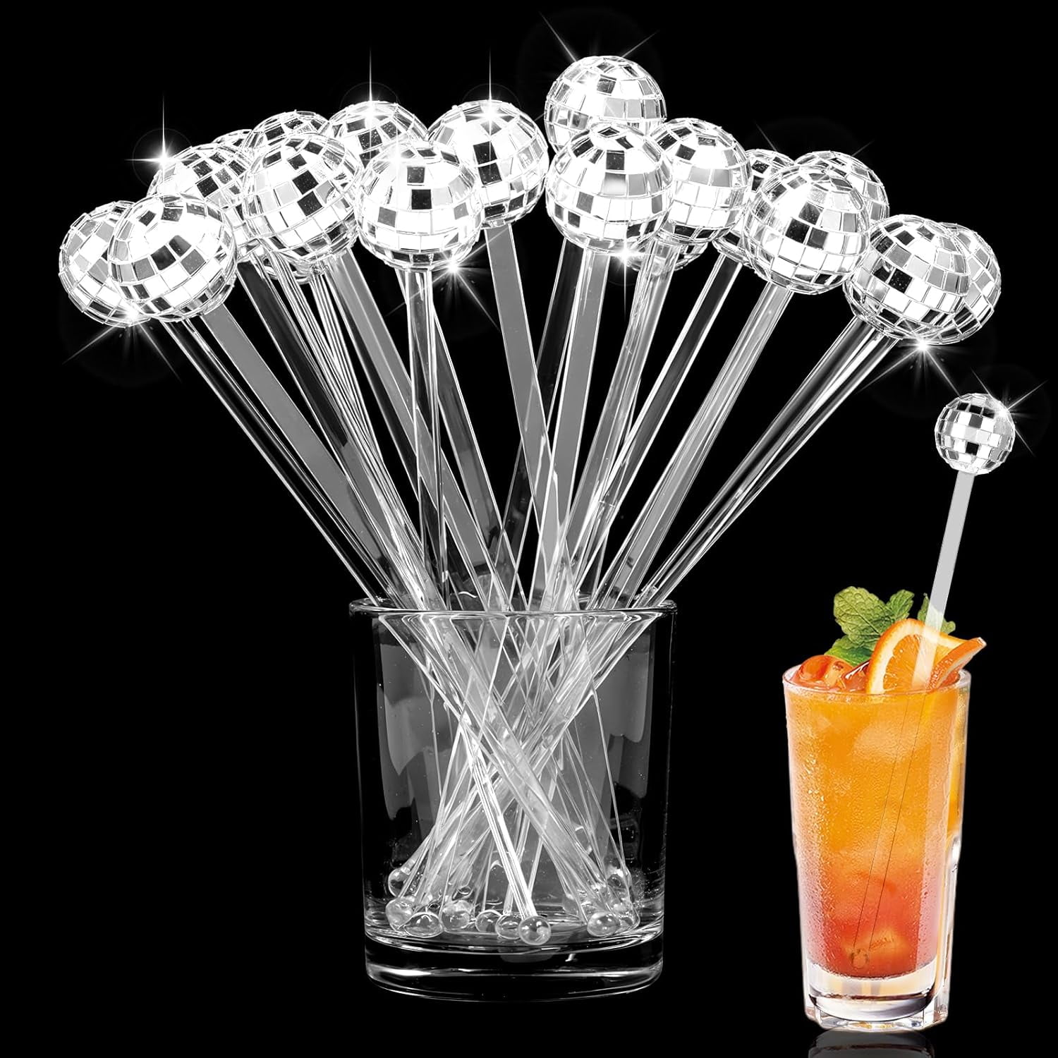 80 Pcs Disco Ball Cocktail Stirrers Plastic Round Top Swizzle Sticks ...