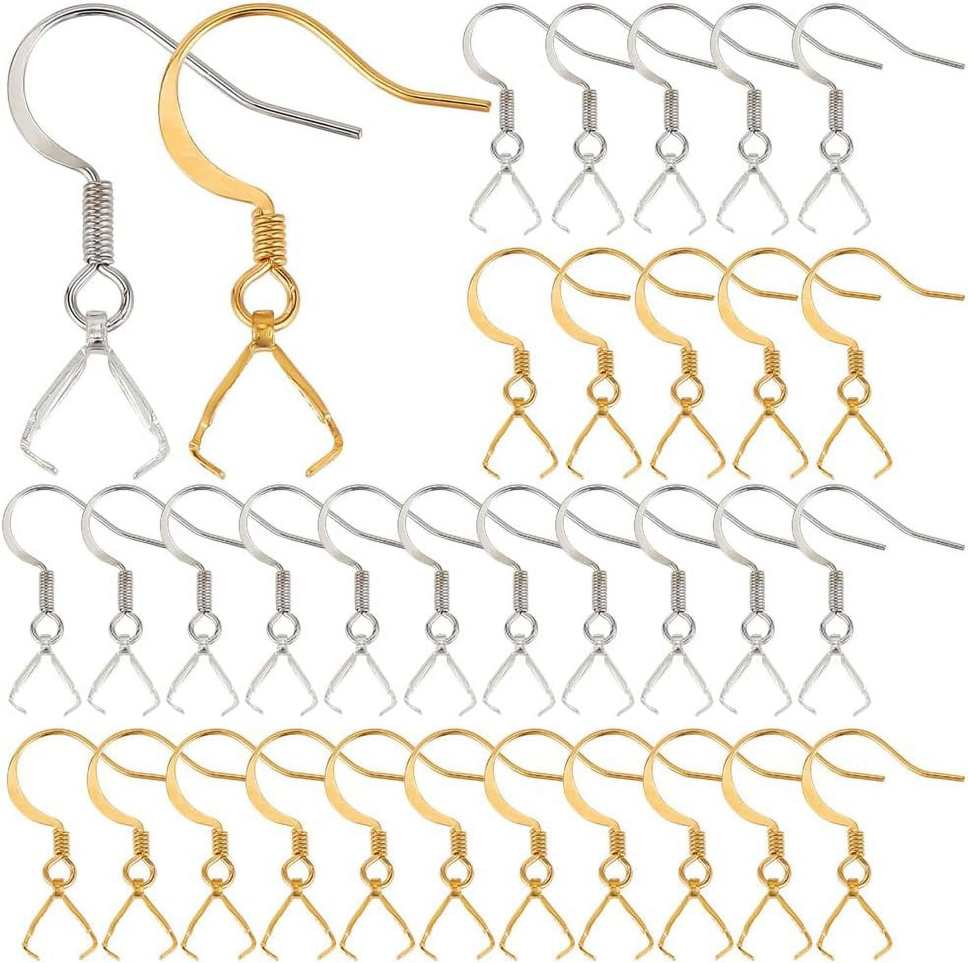 80 Pcs Earring Hooks 2 Colors Brass Ear Wires Fish Hooks with Alloy Ice ...