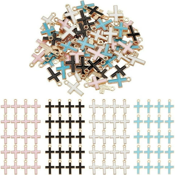 80 Pcs Enamel Charms 4 Colors Light Gold Single Faced Pendant with Loop ...