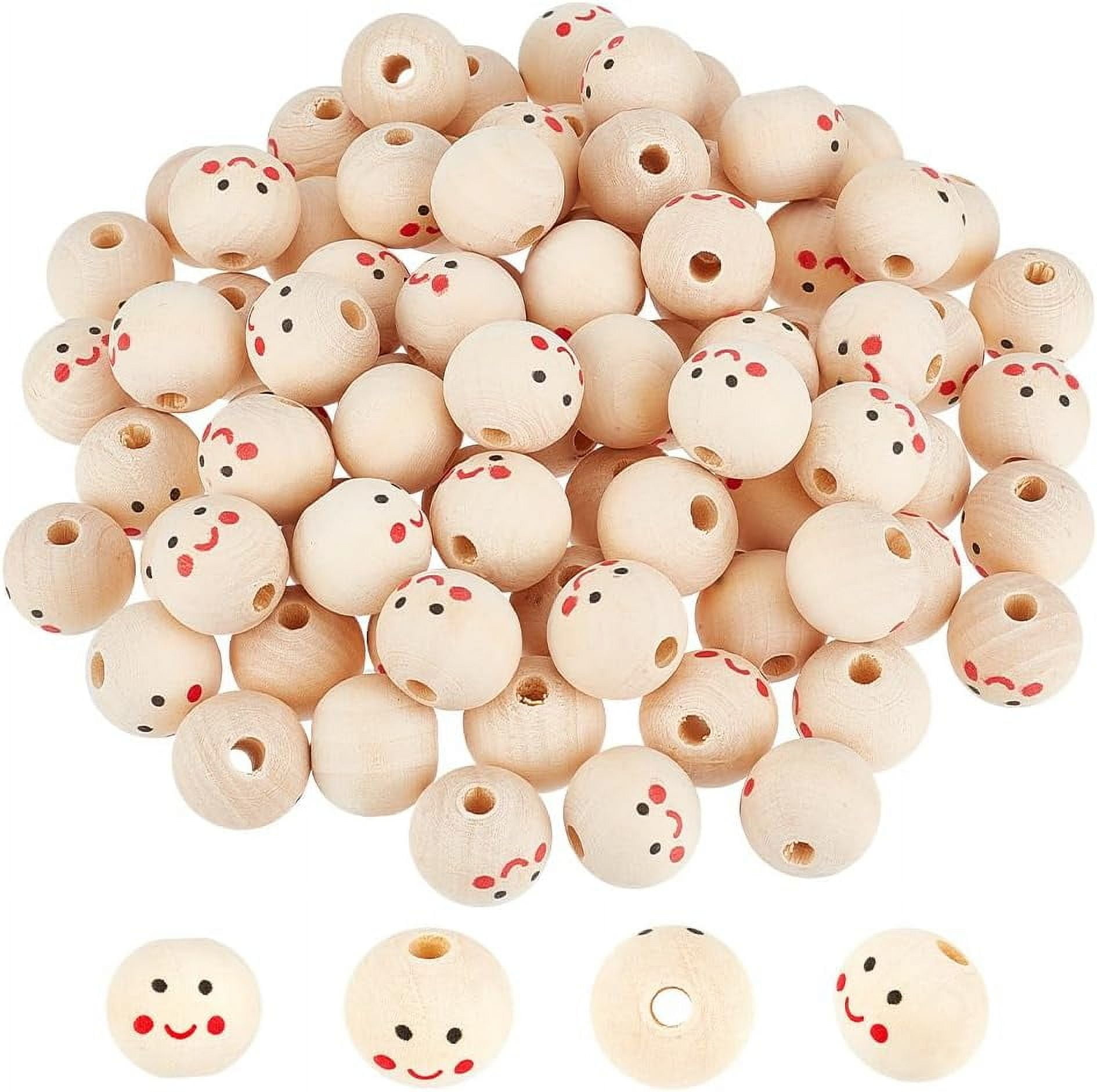 80 Pcs Face Wooden Beads, Smiling Face Beads Round Ball Beads Loose ...