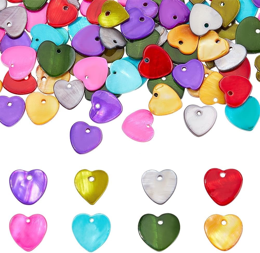 80 Pcs Heart Shell Beads 8 Colors 13mm Dyed Shell Heart Beads Ocean ...