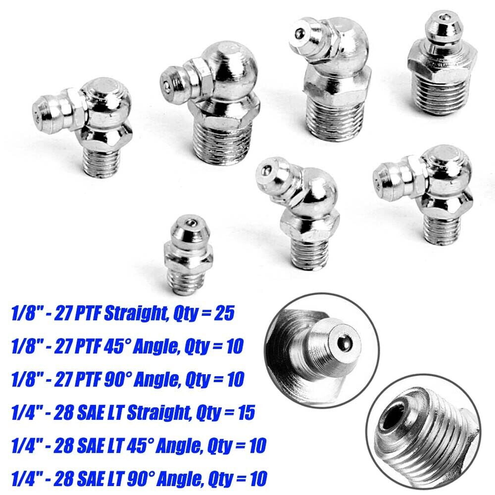 80 Pcs Hydraulic Zerk Grease Nipple Fitting Assortment Set Kit Grease ...