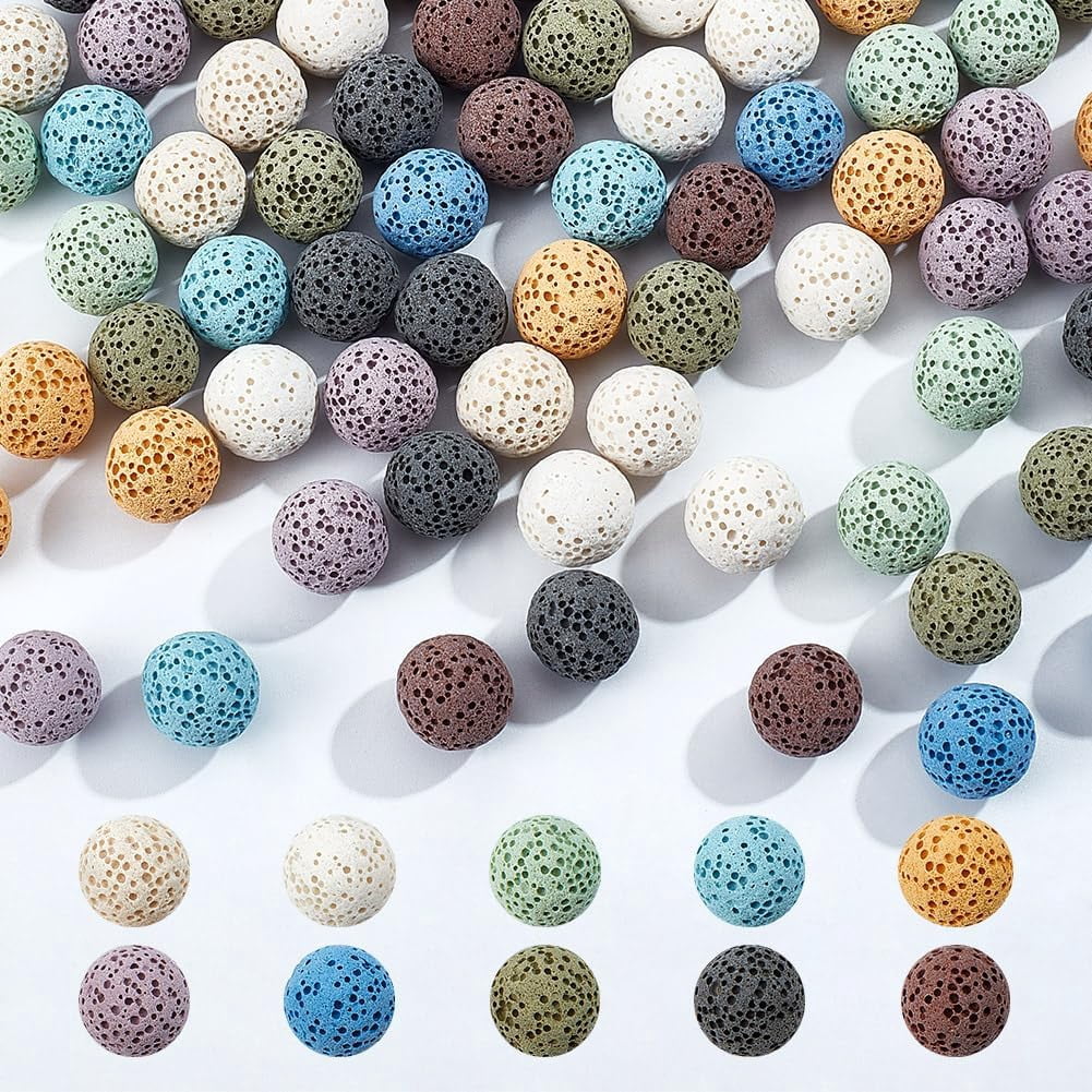 About 80 Pcs Natural Lava Beads 10 Colors Round Lava Beads 12mm Unwaxed ...