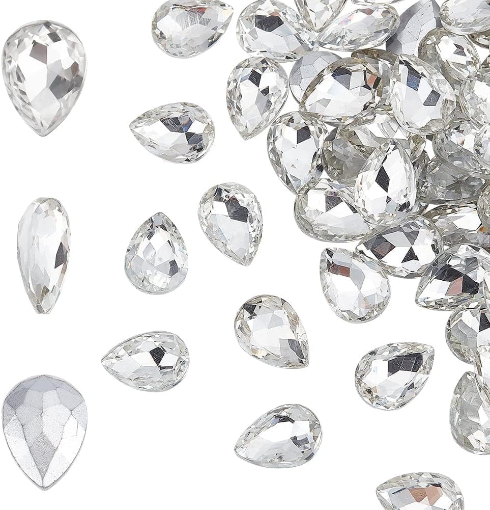 80 Pcs Pointed Back Rhinestone Glass Rhinestones Gems Clear Teardrop ...