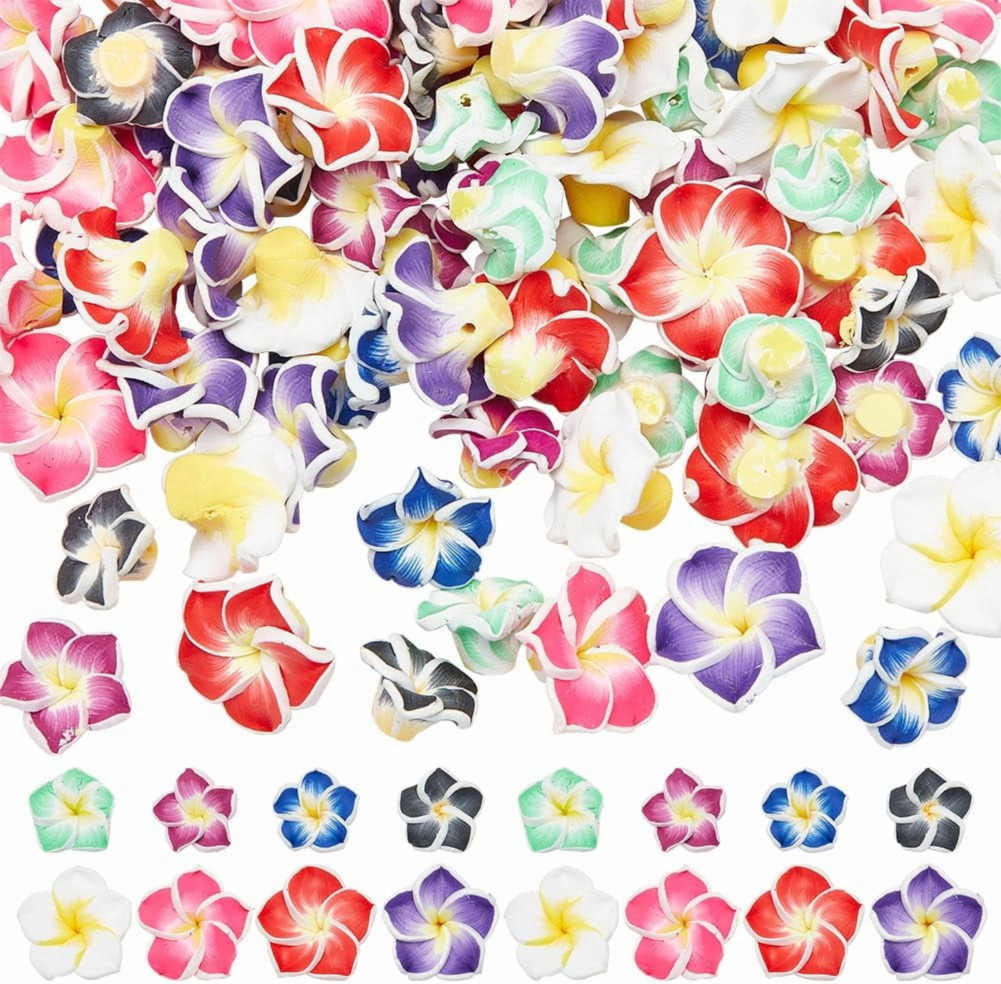 80 Pcs Polymer Flower Beads 8 Colors Handmade Clay Plumeria Beads 3D ...