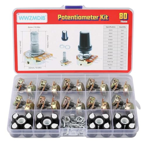 80 Pcs Potentiometer Kit with Knobs B1K 2K 5K 10K 20K 50K 100K 250K ...