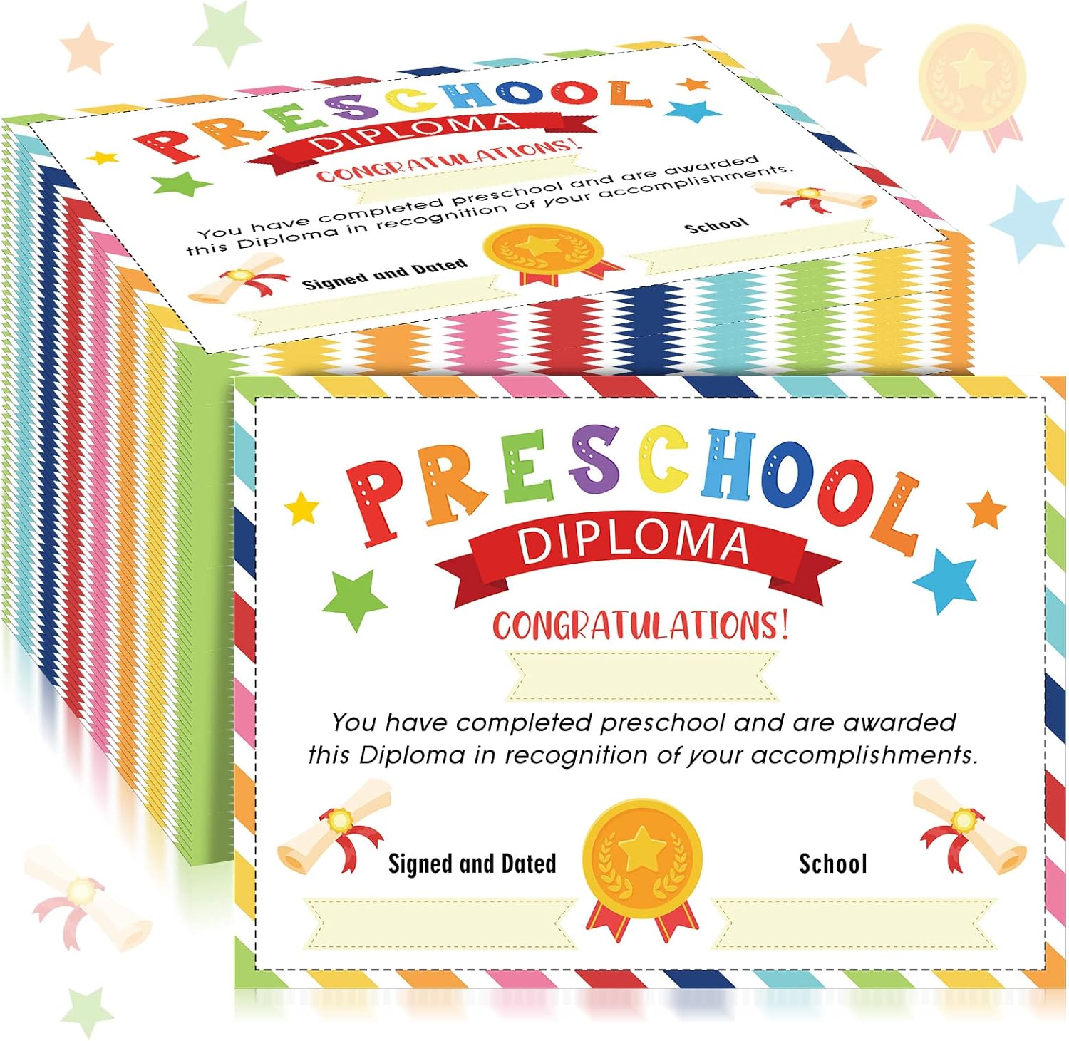 80 Pcs Preschool Diploma Certificate Kid Preschool 2024 Graduation Award Certificate Classroom ...