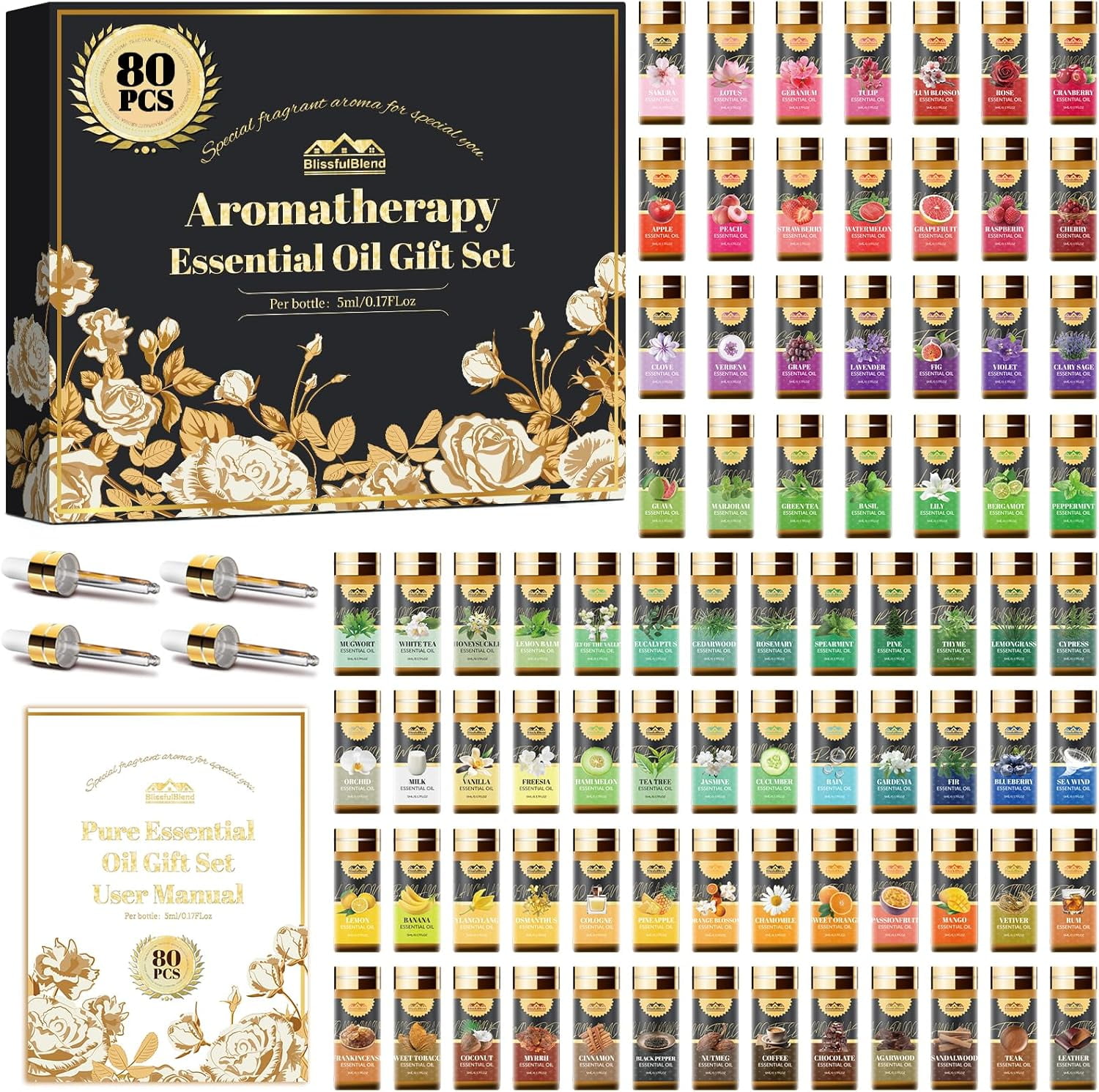 80 Pcs Pure Essential Oils for Diffusers for Home, Skin, Candle and ...