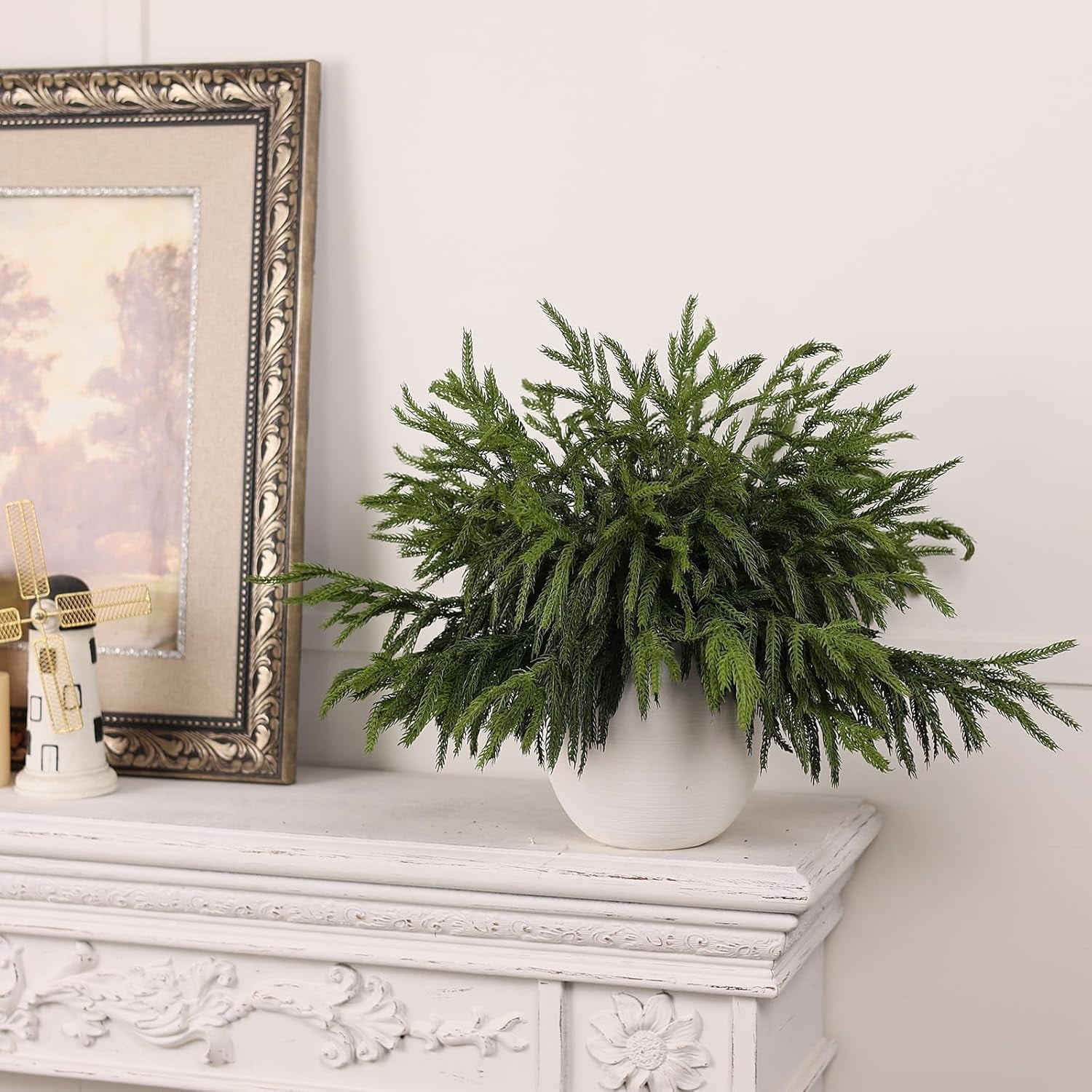 80 Pcs Real Touch Norfolk Pine Branches, Artificial Christmas Green ...