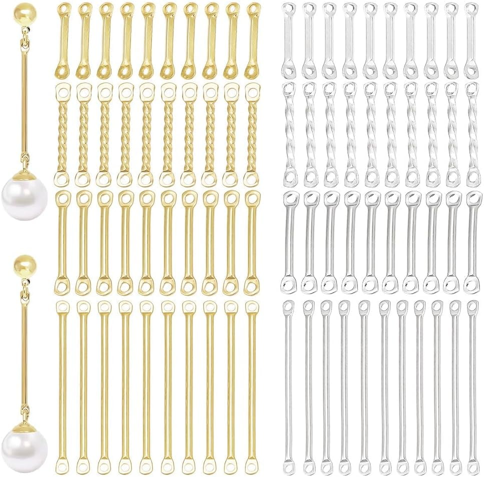 80 Pcs Stainless Steel Bar Links Connectors 8 Styles Golden or Raw ...