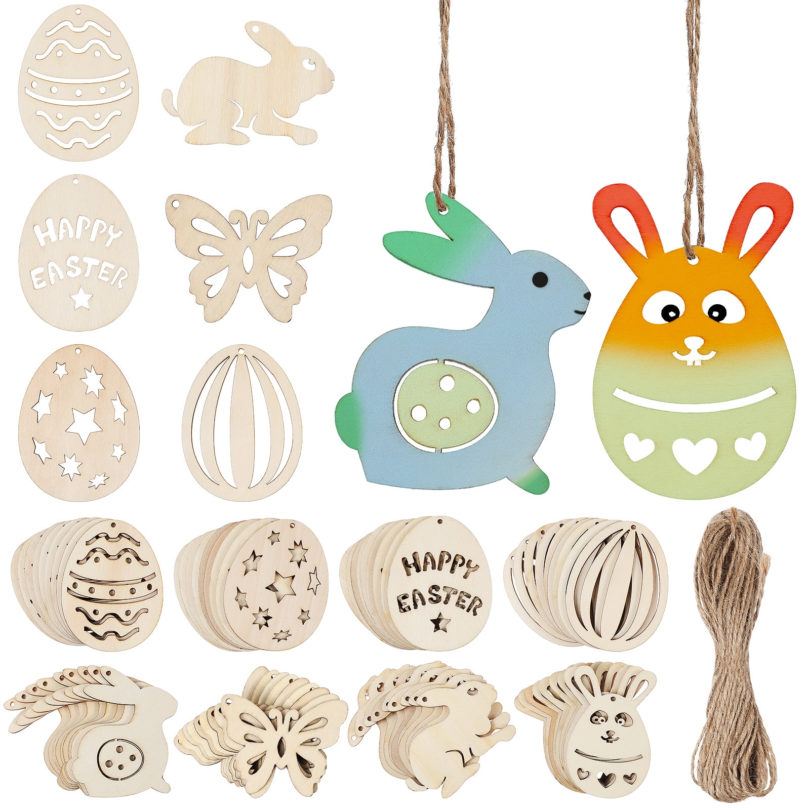 80 Pcs Unfinished Wooden Cutouts Hanging Ornaments For Kids Crafts ...