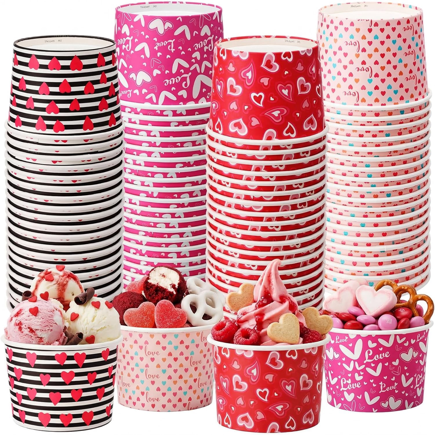 80 Pcs Valentine's Day Paper Bowls 9 oz Heart Disposable Ice Cream ...