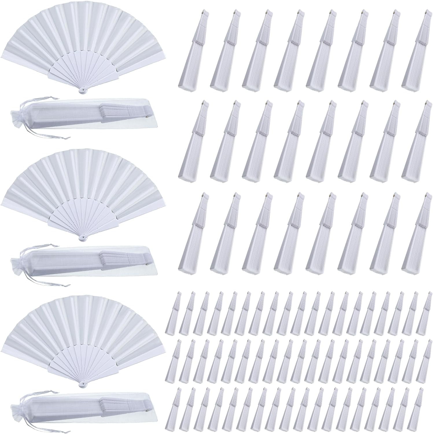 80 Pcs Wedding Folding Hand Fans Bulk Silk Fabric Chinese Handheld ...